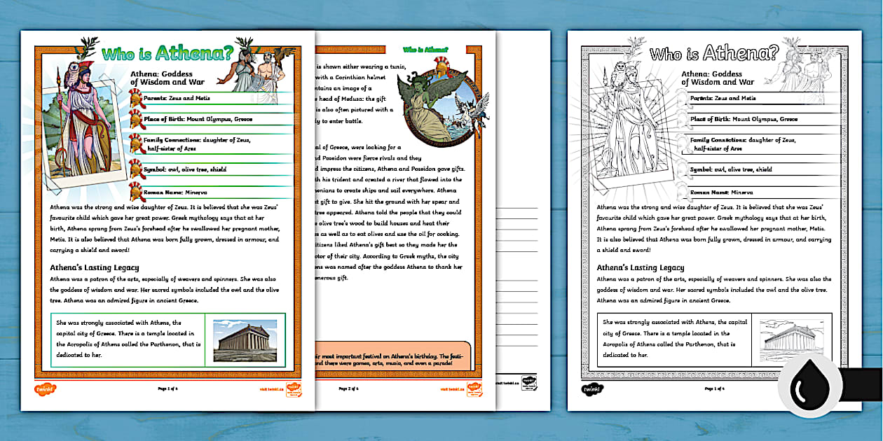 Athena Greek God Intermediate Reading Comprehension - Twinkl
