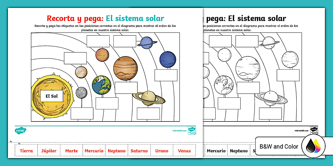 Recorta y pega: El sistema solar (Hecho por educadores)
