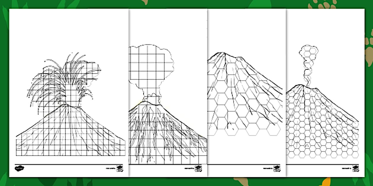 Volcano Mosaic Colouring Sheets (teacher made) - Twinkl