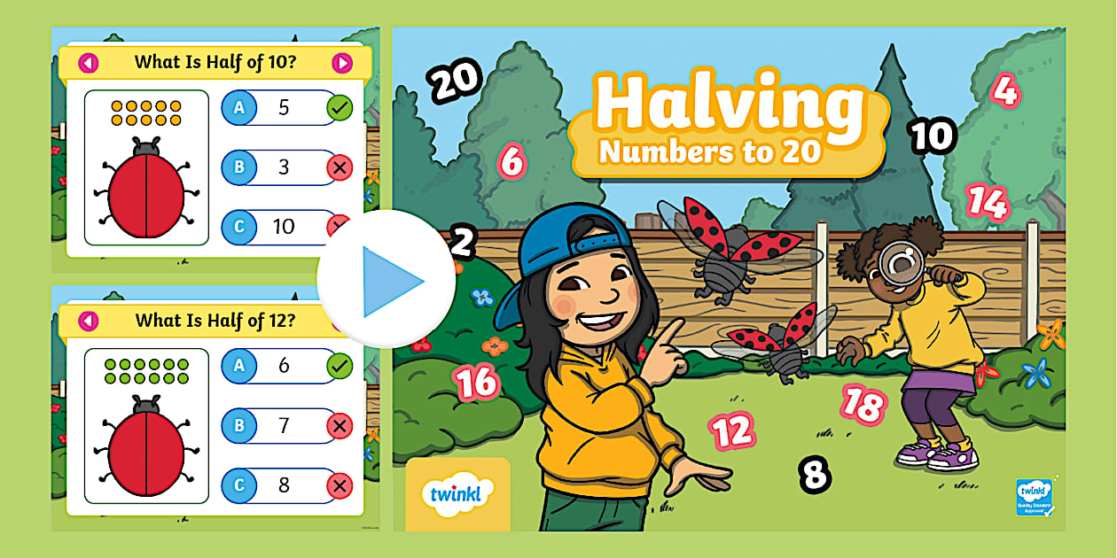 👉 Halving Numbers to 20 PowerPoint Quiz - Maths - KS1 - Twinkl