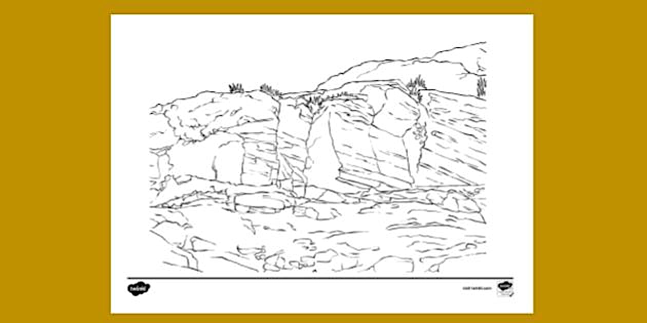 Sedimentary Rock Scene Colouring | Colouring Sheet - Twinkl