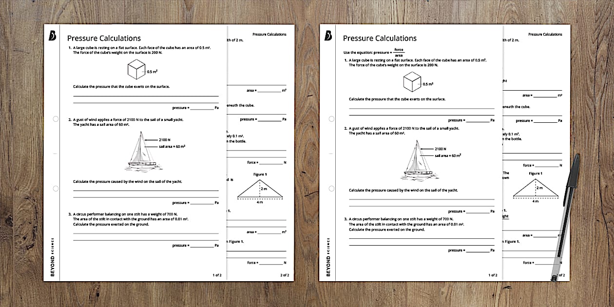 Pressure Calculations Worksheet | KS3 Physics | Beyond