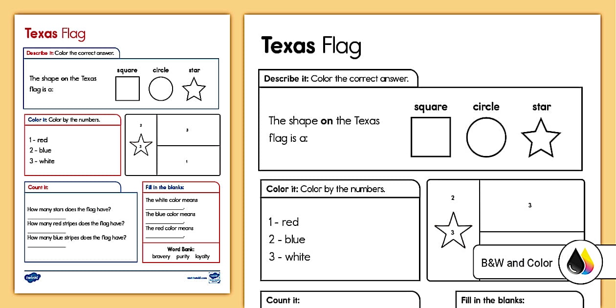 Texas Flag Investigation Worksheet for Kids | Twinkl USA