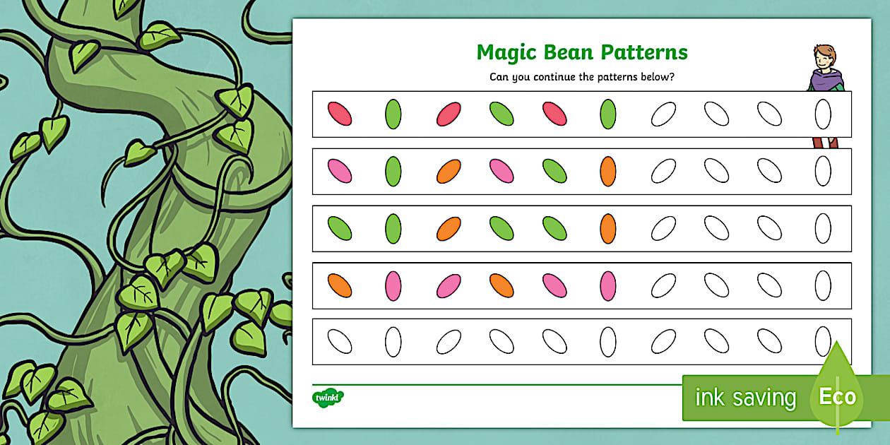 Jack and the Beanstalk Magic Bean Pattern Worksheet - Twinkl