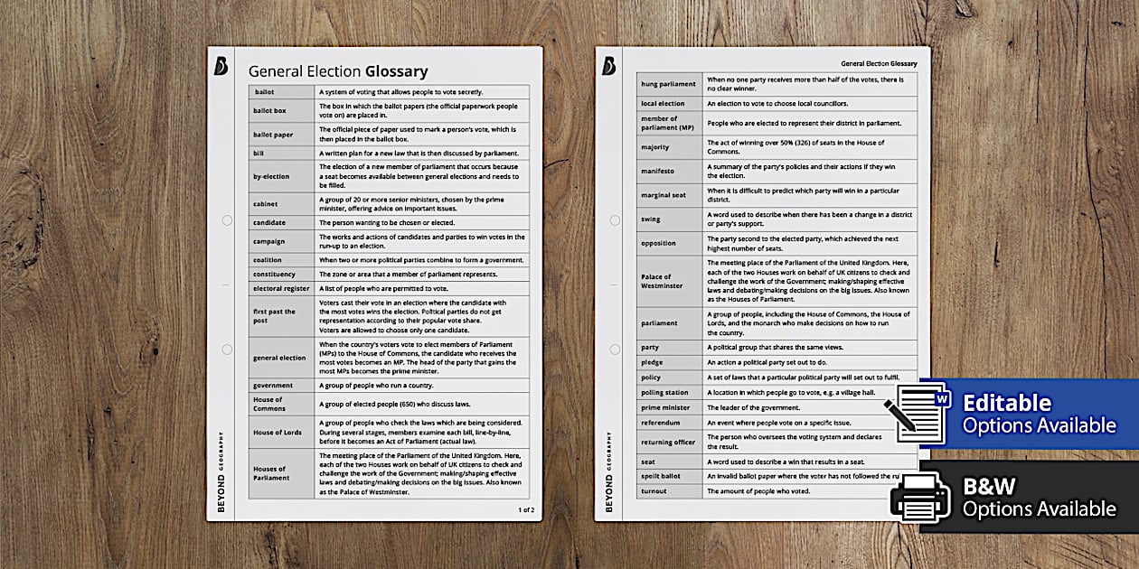 General Election 2024 Glossary | Beyond Secondary - Twinkl