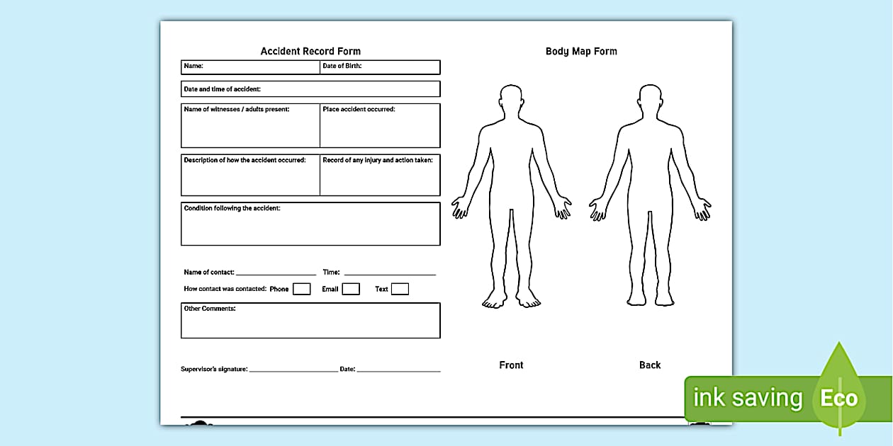 Adult Body Map Template Accident Form Sheet | Twinkl