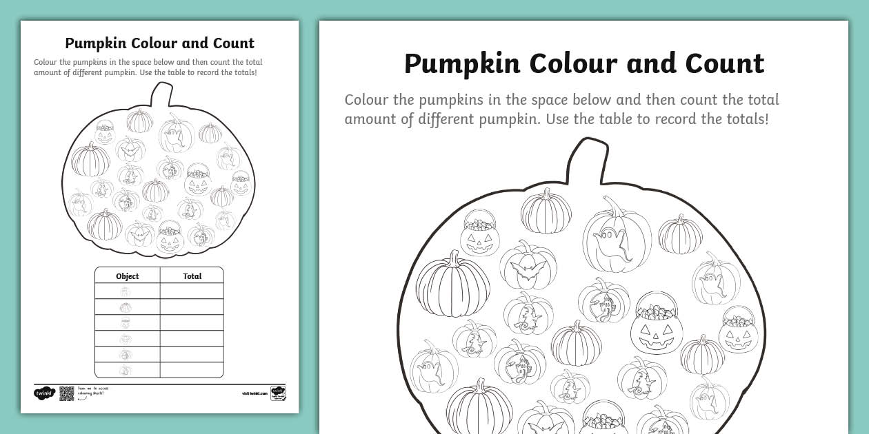 👉 Pumpkin Colour and Count Worksheet (teacher made)