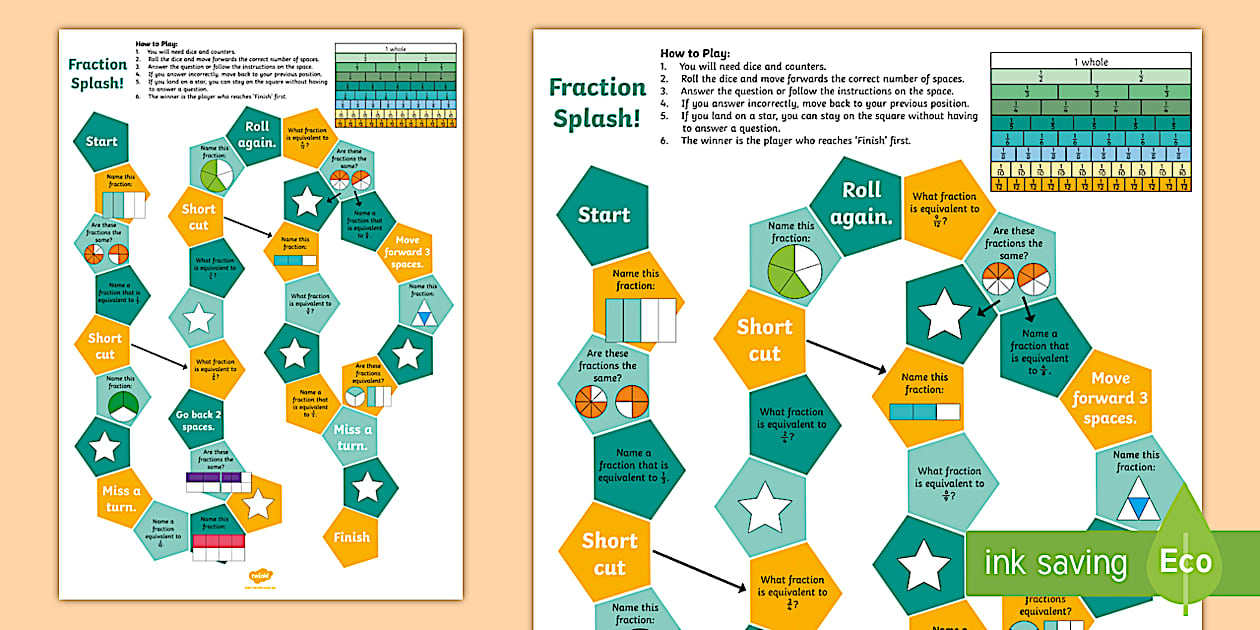 Fraction Splash Board Game - Fraction board games - Twinkl