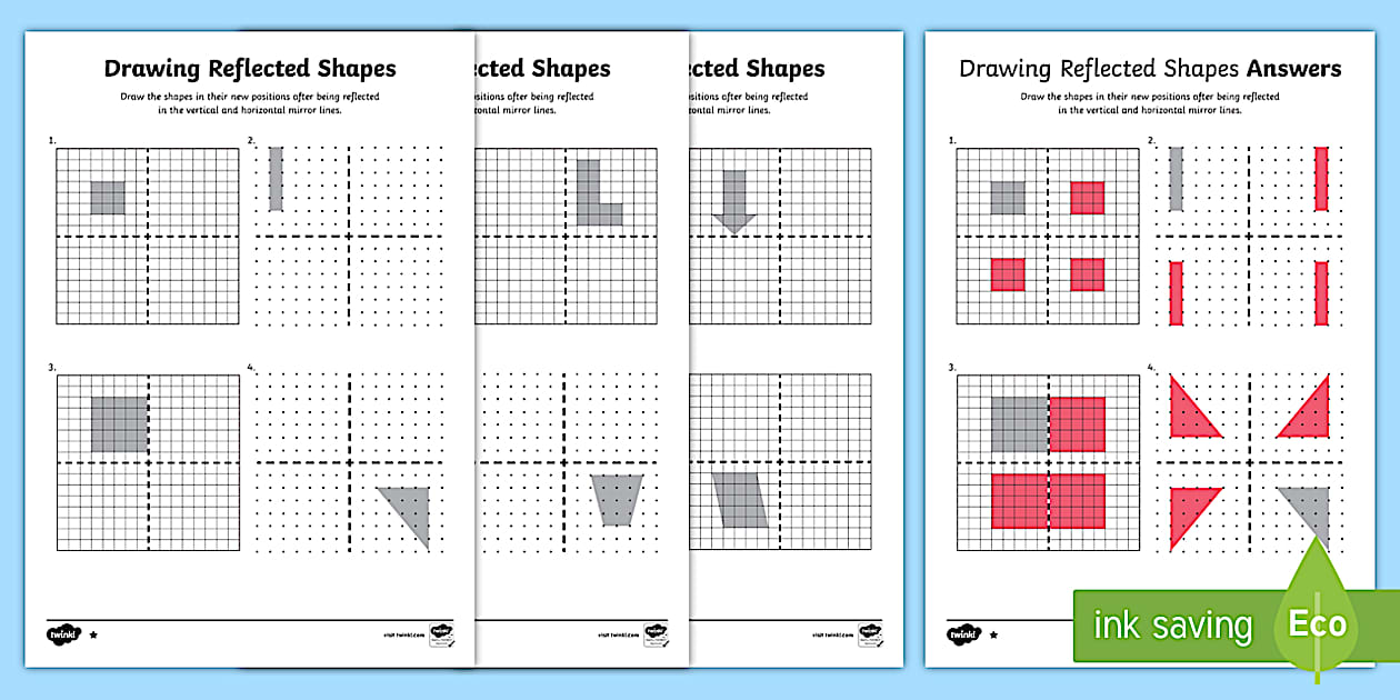 3 lines of symmetry: a reflections worksheet in 4 quadrants