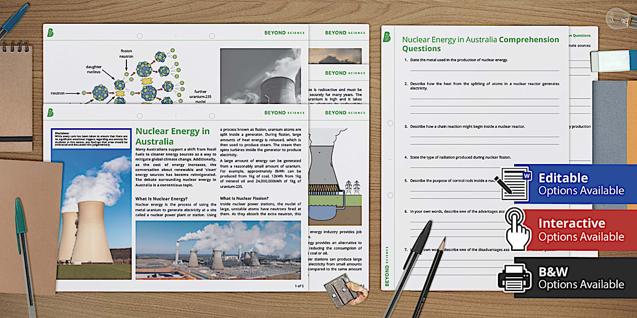 Nuclear Energy in Australia Reading Comprehension - Twinkl
