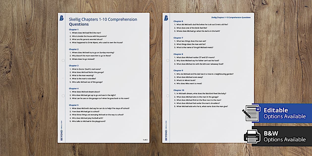 Skellig Chapters 1 - 10 Comprehension Questions - Twinkl