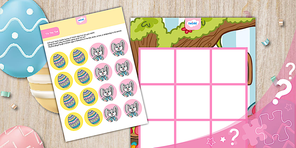 Easter Bunny/Easter Egg Tic Tac Toe - Kids Puzzles - Twinkl