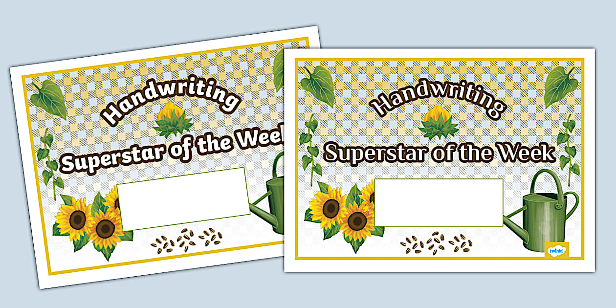 Sunflower-Themed Handwriting Superstar of the Week Display Poster