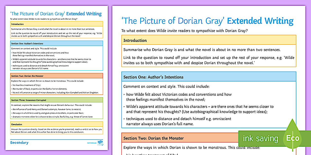 Extended Writing Guide to Support Teaching On 'The Picture of Dorian Gray'