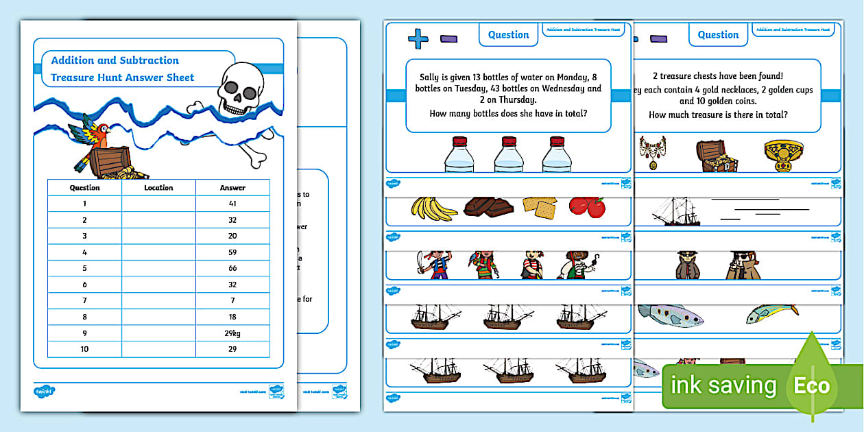 Addition and Subtraction Treasure Hunt - Twinkl