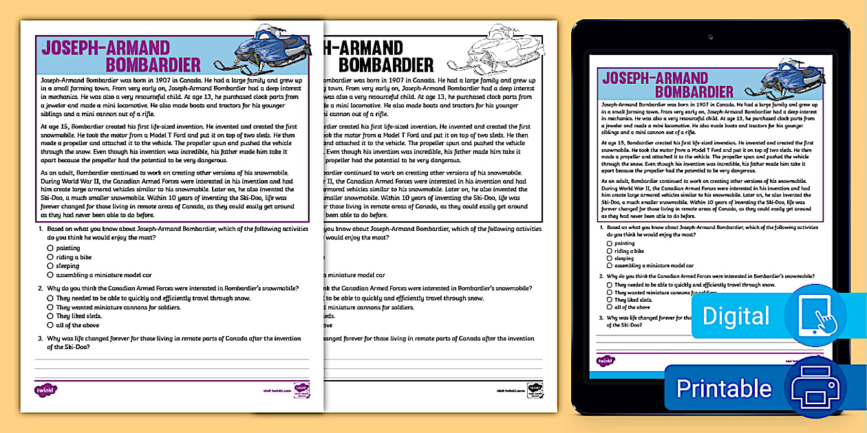 Eighth Grade Joseph-Armand Bombardier Reading Passage