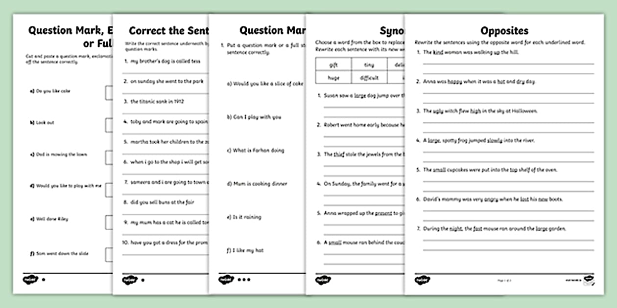 1st and 2nd Class English Grammar Worksheets and Activities