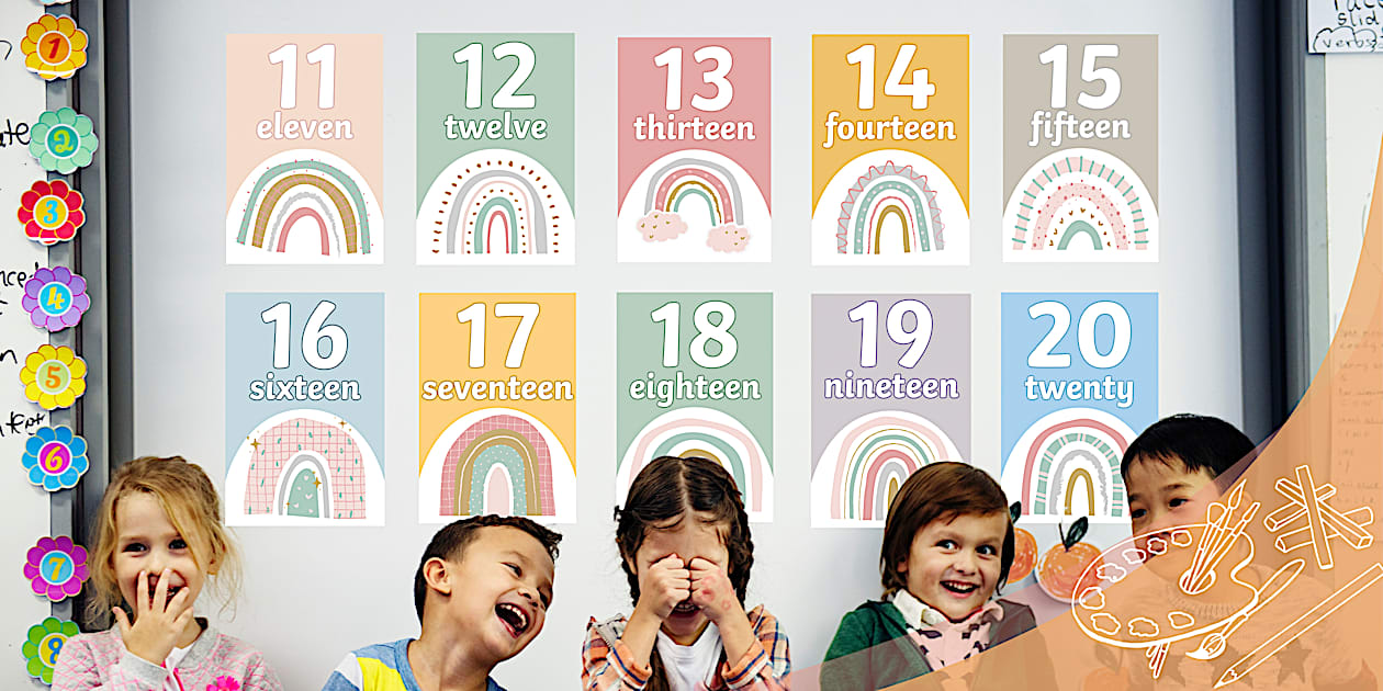 Numbers 11-20 Muted Rainbow-Themed Posters Pack - Twinkl