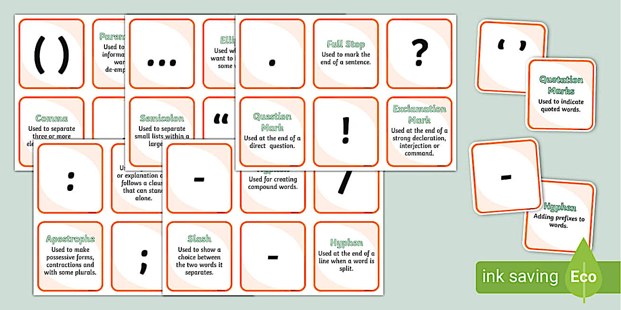 Punctuation Marks And Explanation Matching Cards - Twinkl