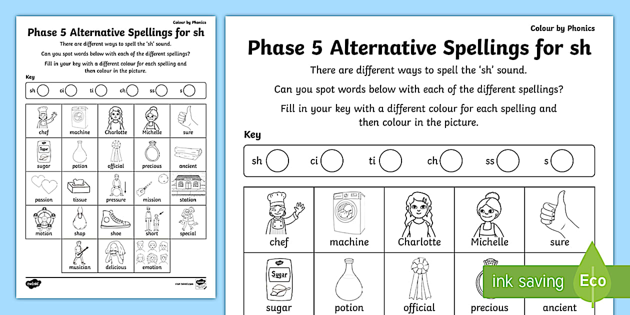 Dyslexic Phase 5 Colour by Spelling 'sh' (professor feito)