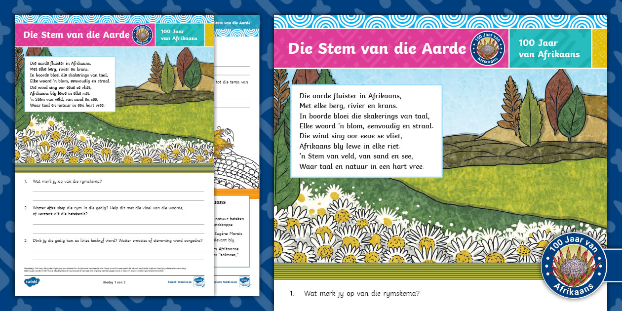 100 Jaar Van Afrikaans-Die Stem Van Die Aarde Gedig - Twinkl