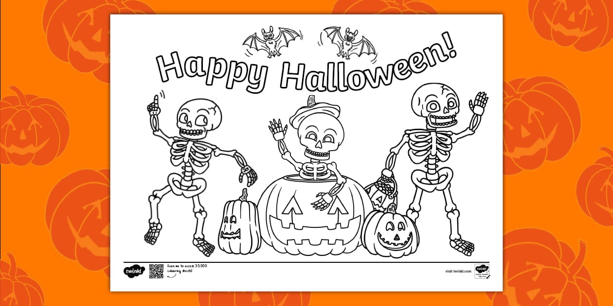 Halloween Skeletons Colouring Page (teacher made) - Twinkl