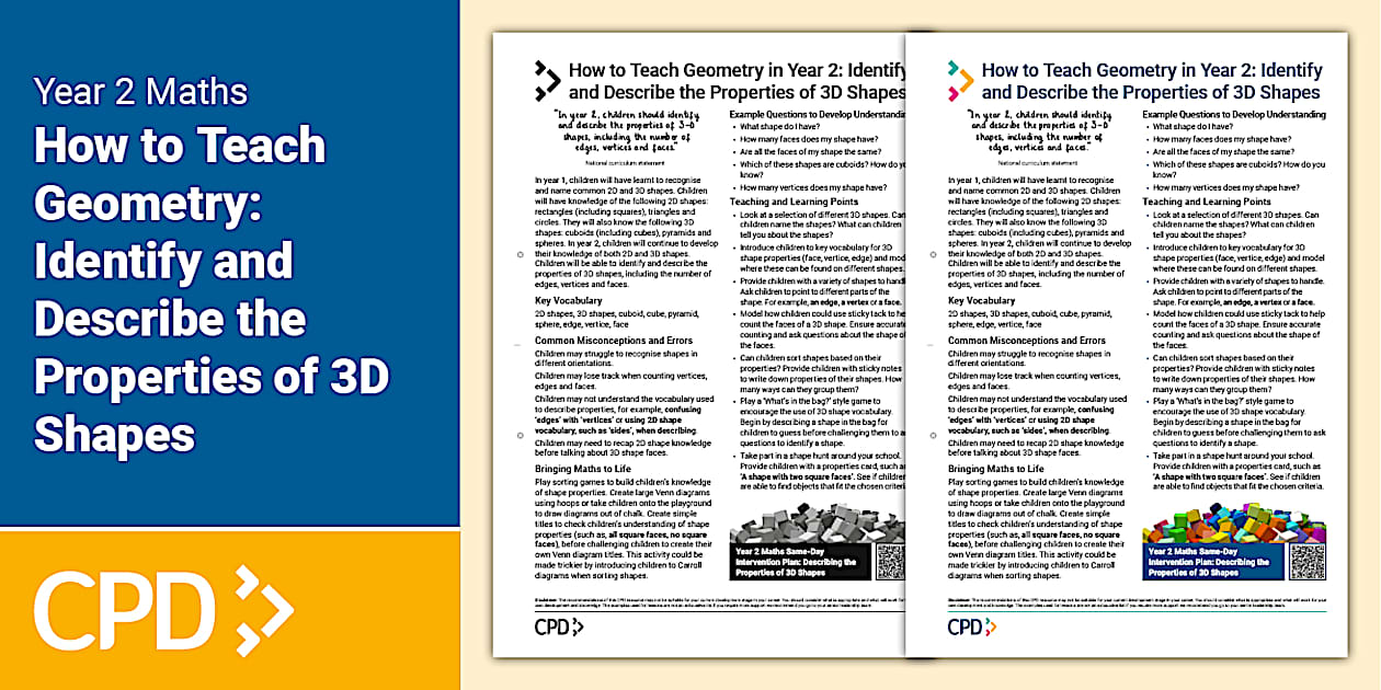 How to Teach Geometry in Year 2: Identify and Describe the Properties of 3D