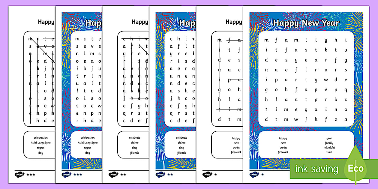Happy New Year Differentiated Word Search - ESL New Year Resources