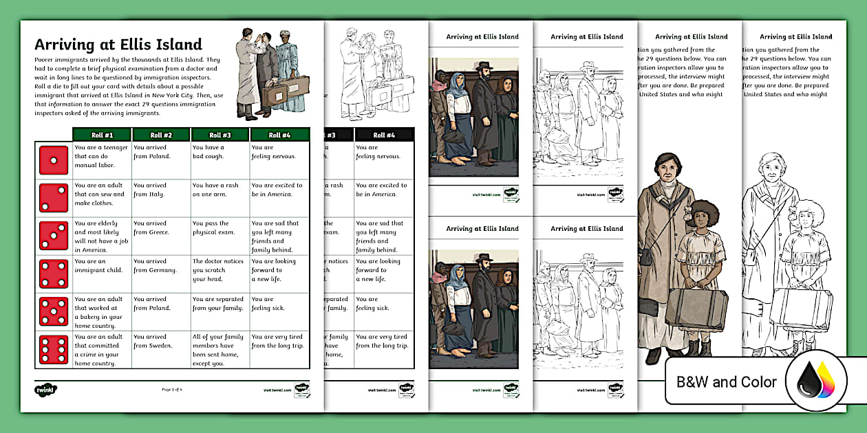 Sixth Grade Arriving at Ellis Island Roll and Write Worksheet