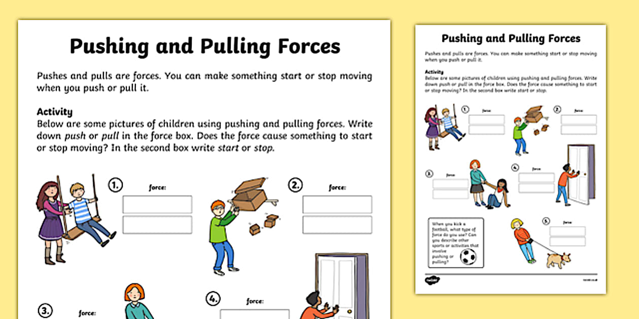 Push and Pull Forces KS2 Worksheet (teacher made) - Twinkl