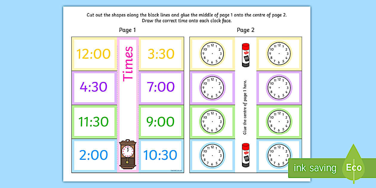 Time Writing Clocks Foldable Visual Aid O'clock and Half Past