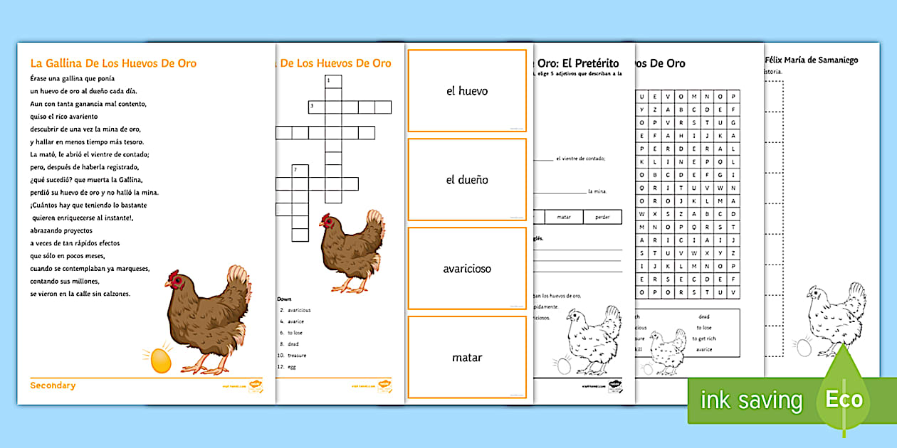 Spanish Literature Activity Pack to Support Teaching on 'La Gallina de los