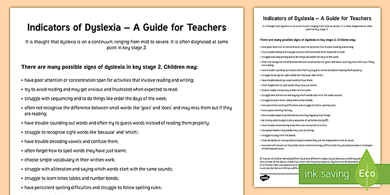Early Signs of Dyslexia - Adult Guidance - SEND Resources