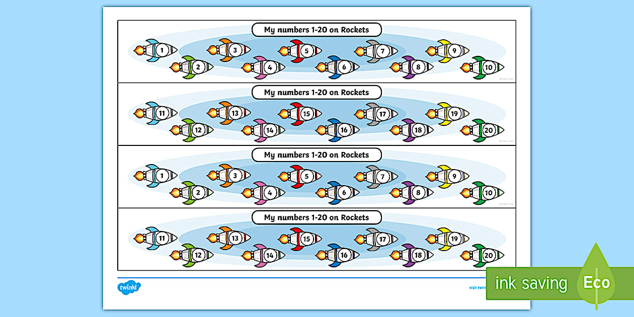 1-20 on Rockets Number Strips - Twinkl