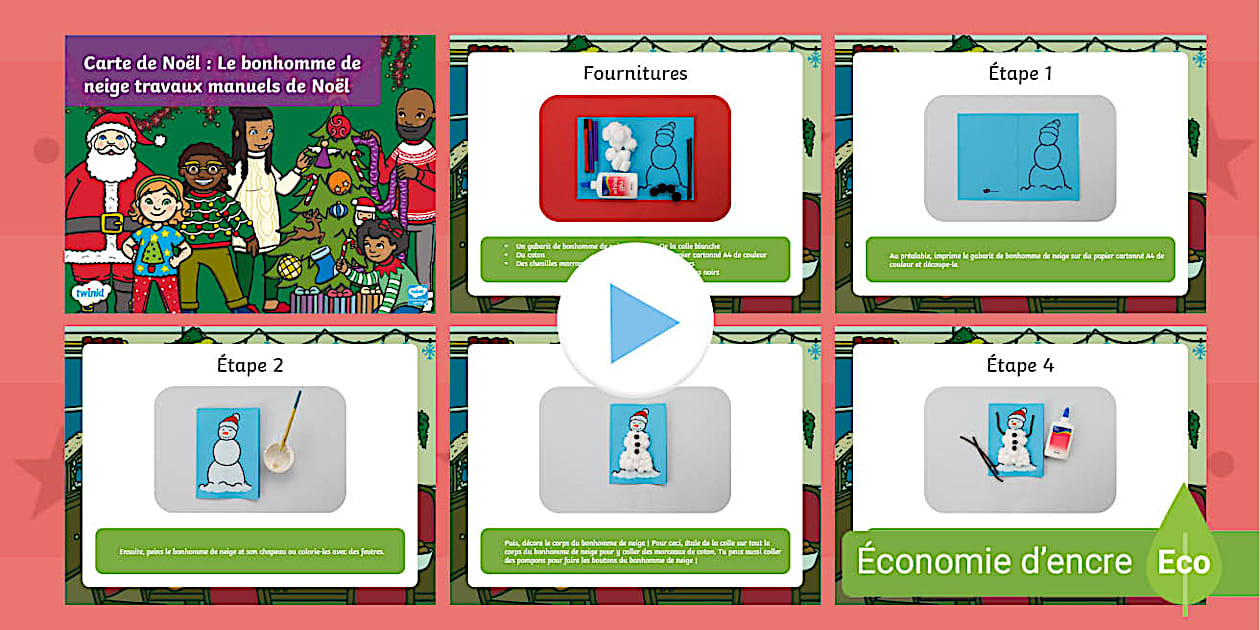 PowerPoint : Carte de Noël avec bonhomme de neige - Travaux manuels de Noël