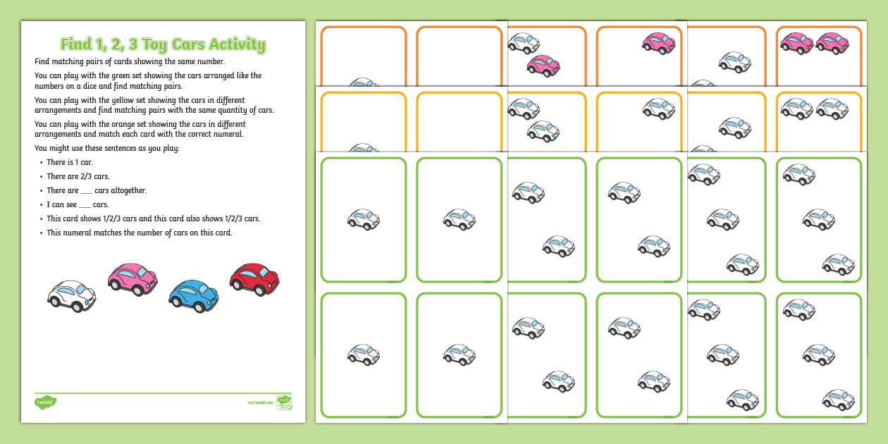 👉 Find 1, 2, 3 Toy Cars Activity | Twinkl (teacher made)