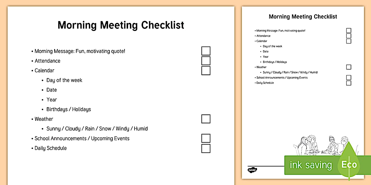 Morning Meeting Daily Routine Checklist (teacher made)