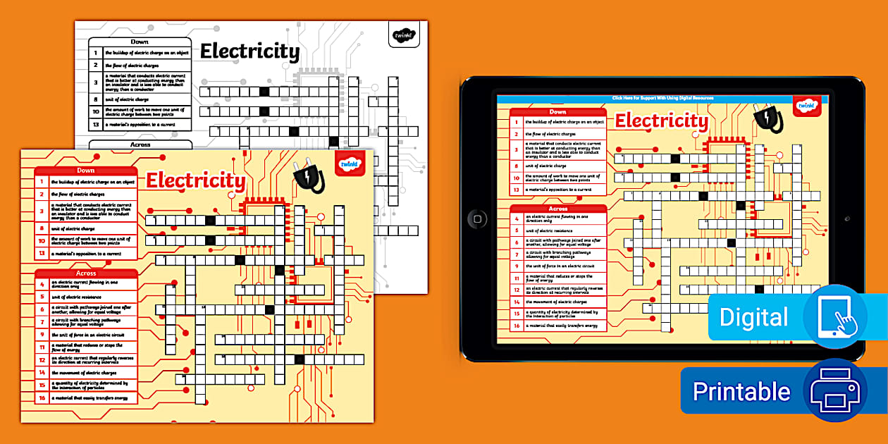 Electricity Crossword for 6th-8th Grade (teacher made)