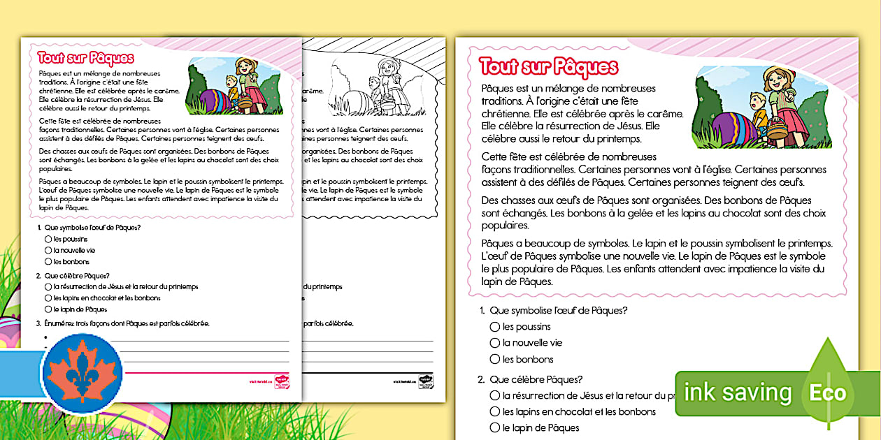 All About Easter Primary Reading Comprehension French