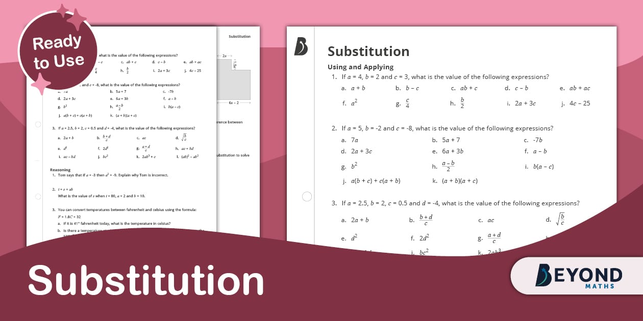 Algebra - Substitution Worksheet KS3