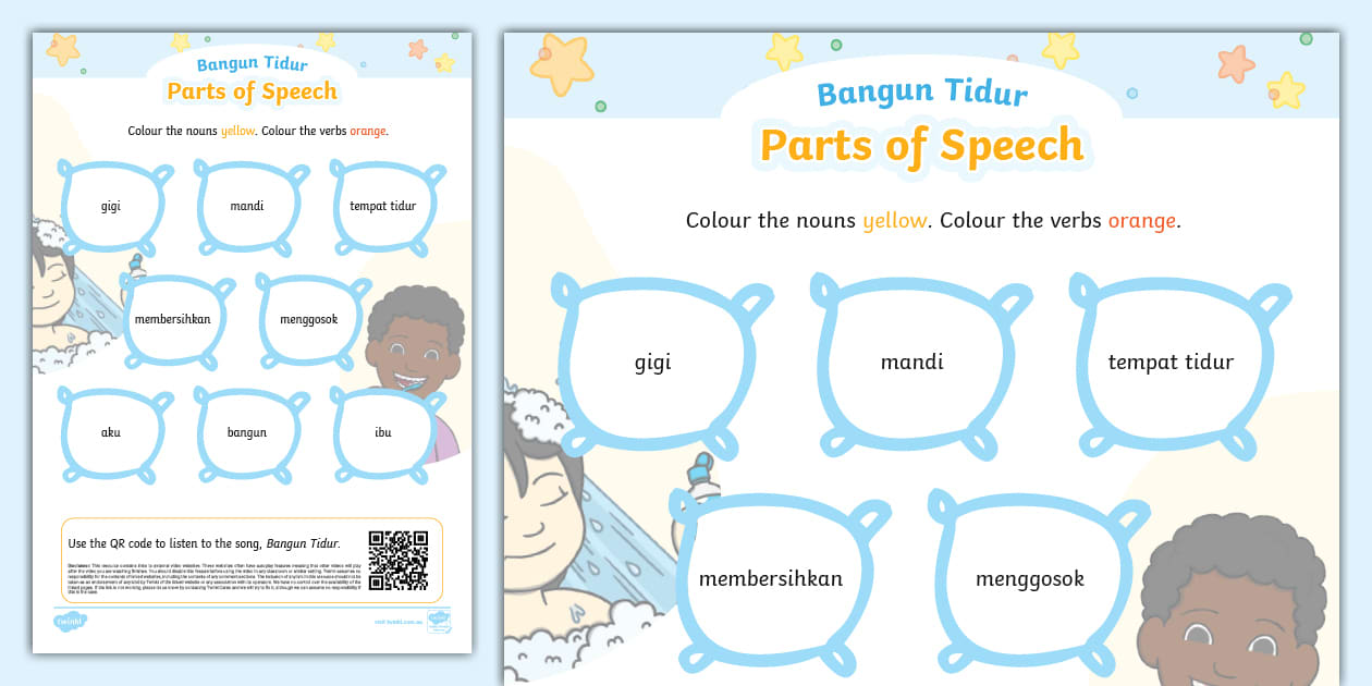 Bangun Tidur - Indonesian Song - Parts of Speech Activity