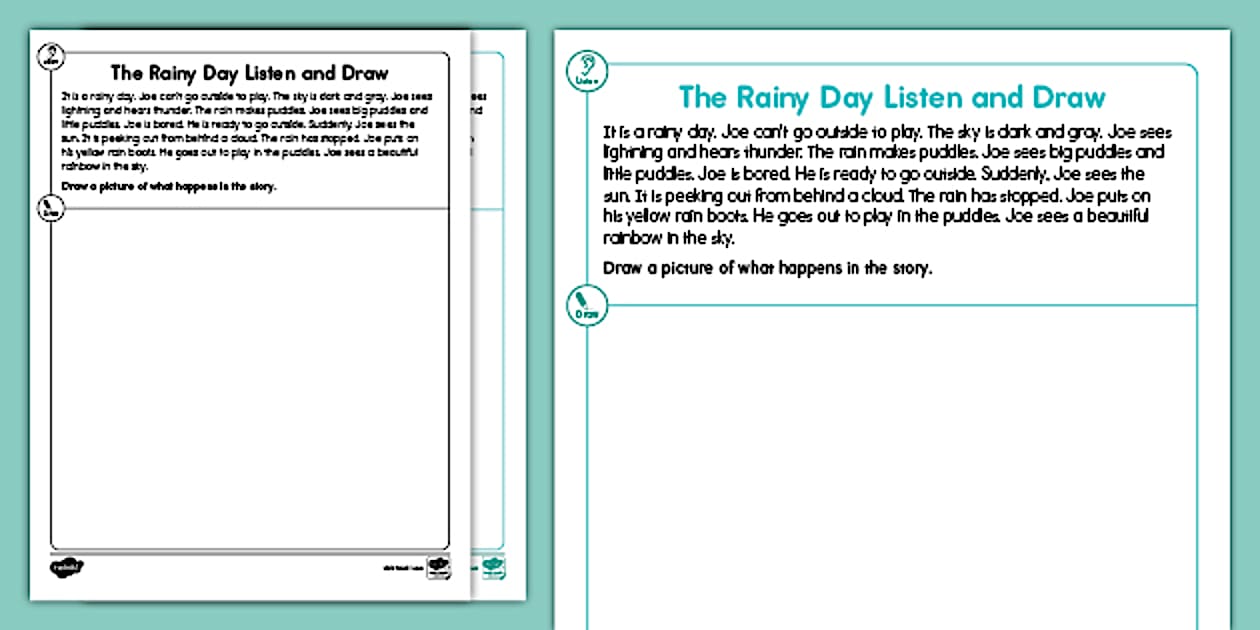 Pre-K Reading Passage The Rainy Day Listen and Draw - Twinkl