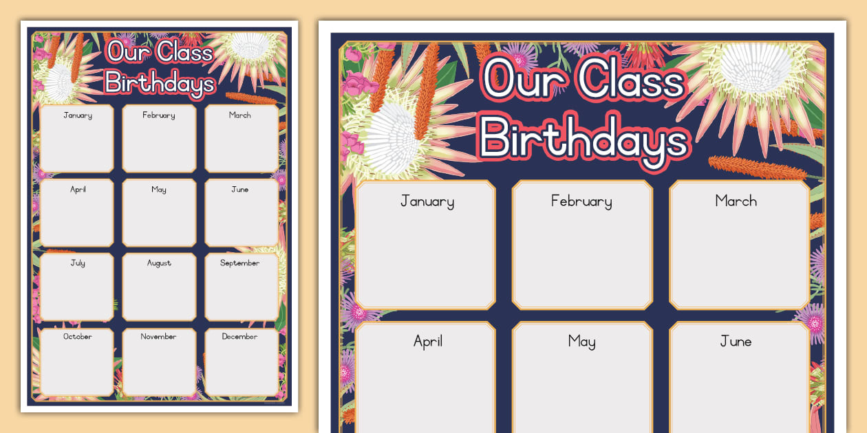 Fynbos-Themed Birthday Chart Display Poster