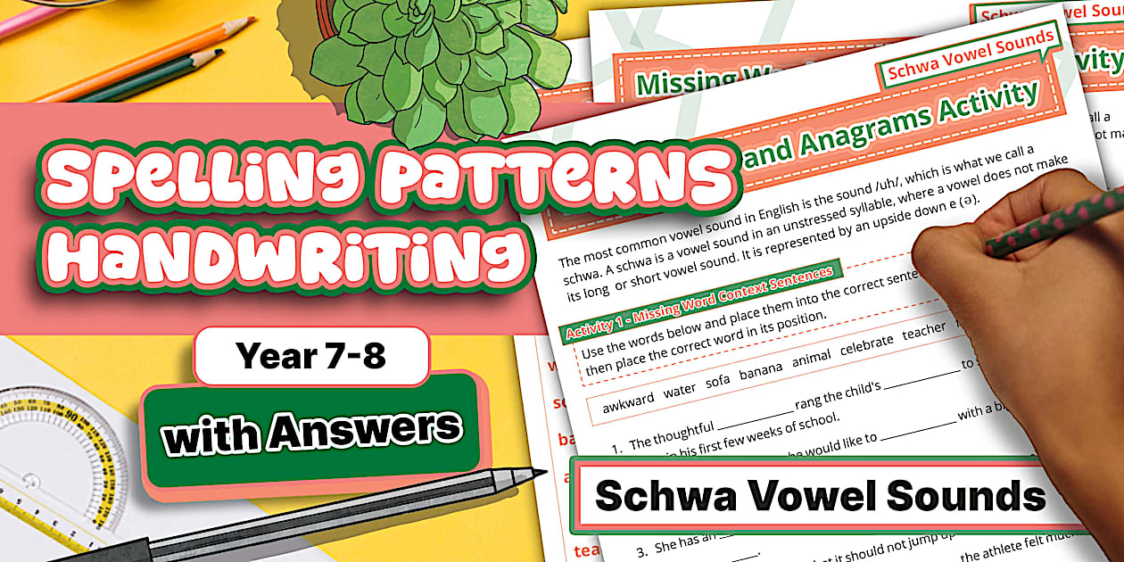 NZ Spelling Patterns/Handwriting - Year 7 and 8 Missing Word and Anagrams