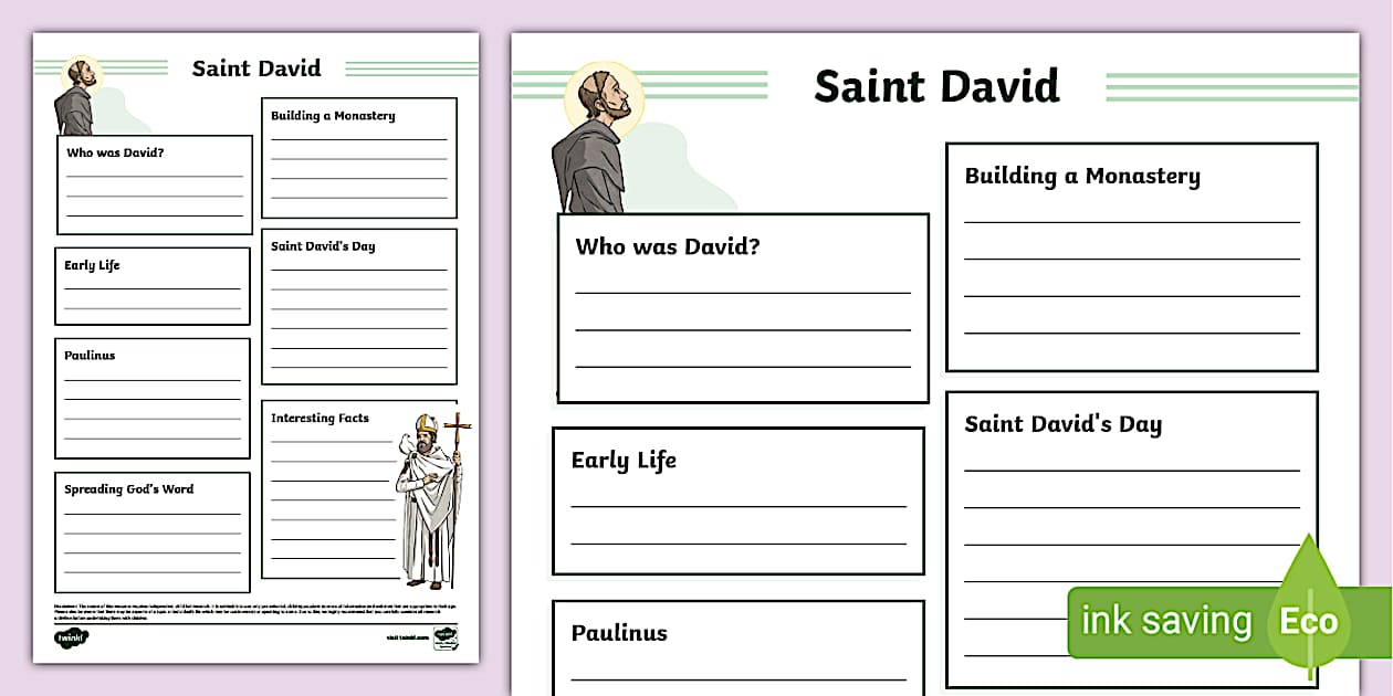Saint David Fact File Template (professor feito) - Twinkl