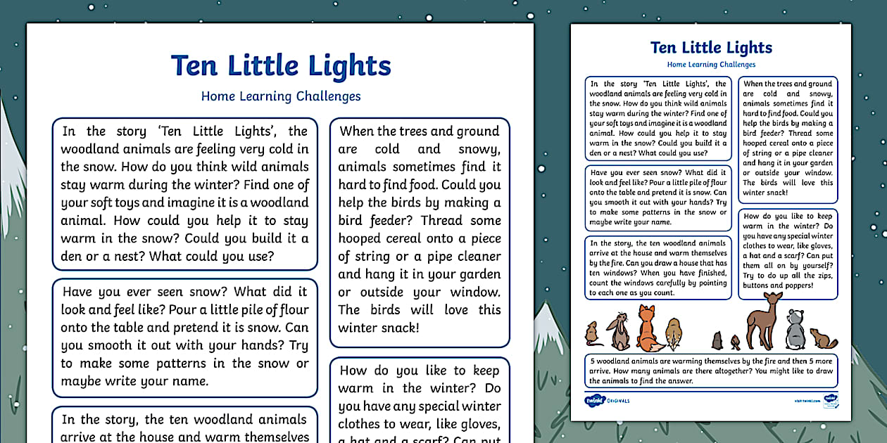 Black and White EYFS Ten Little Lights Home Learning Challenges ...