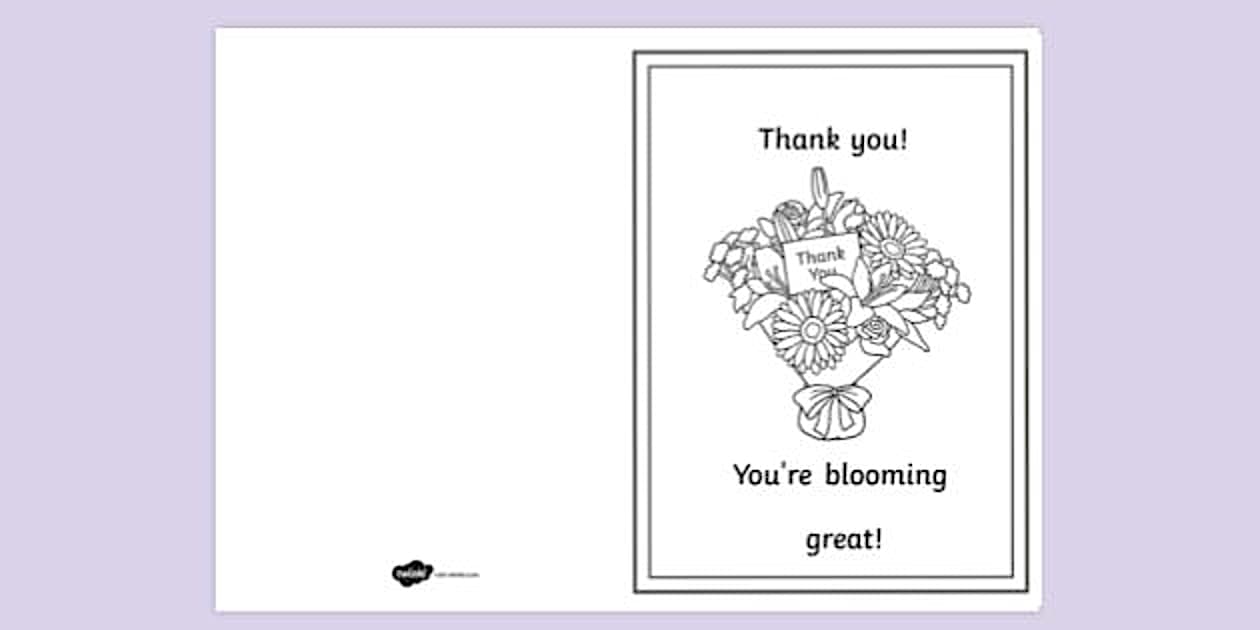 Flower Bouquet Thank You Card Colouring Card Activity | KS1