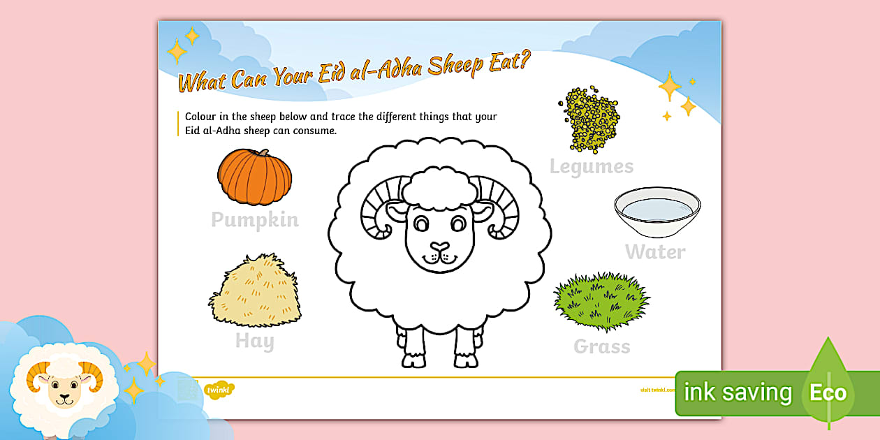What Can Your Eid Al Adha Sheep Eat? Tracing Activity (Fine motor skills)