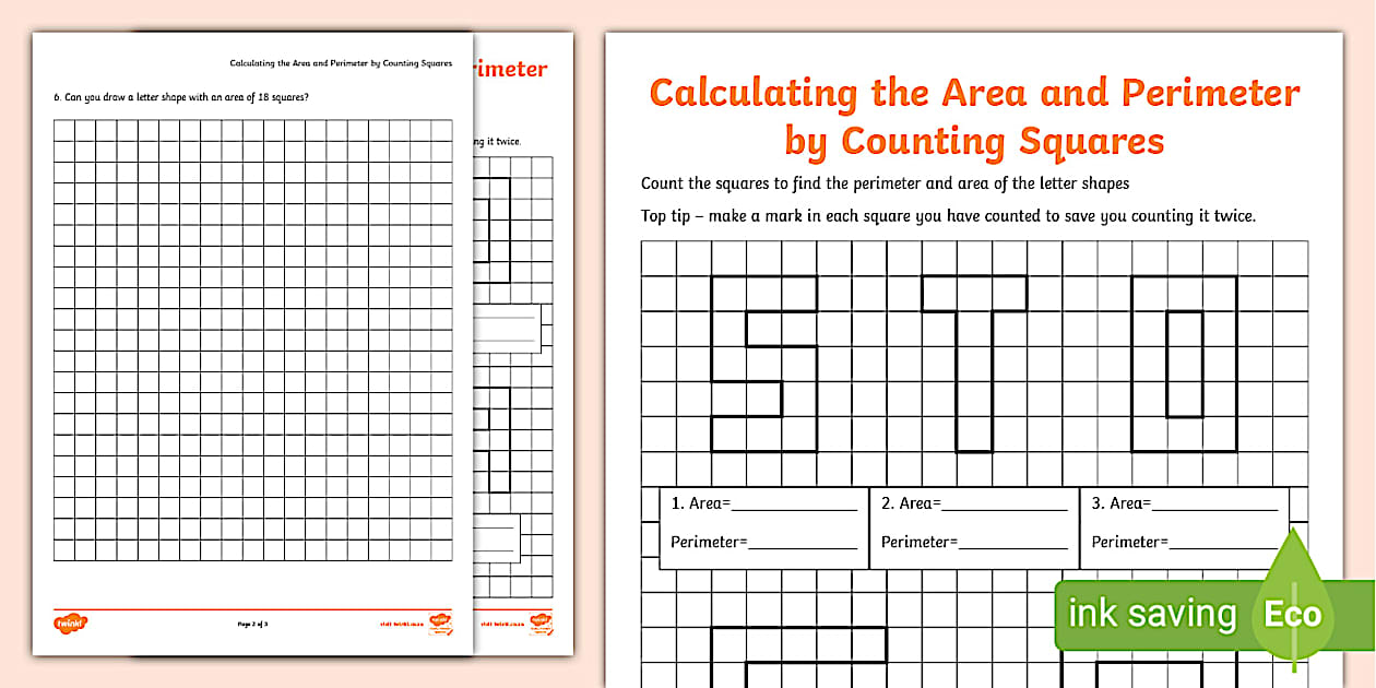 Finding the Area and Perimeter by Counting Squares Activity Sheet