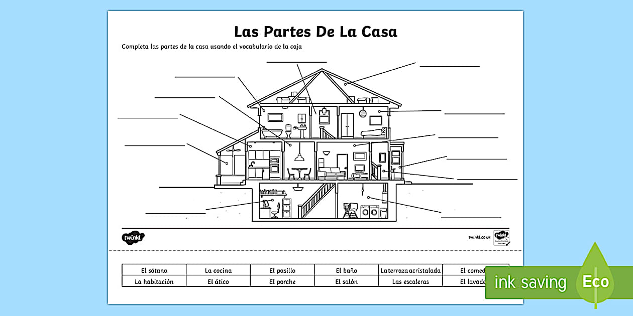 House Parts in Spanish | La Casa Worksheet | Twinkl USA